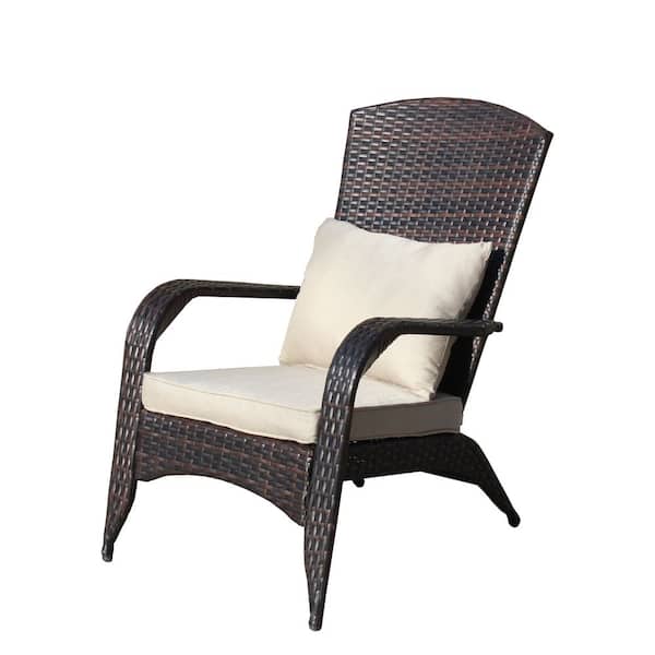 Brown Wicker Dining Chair, Patio Chair with Beige Cushion (1-Pack) FXM ...