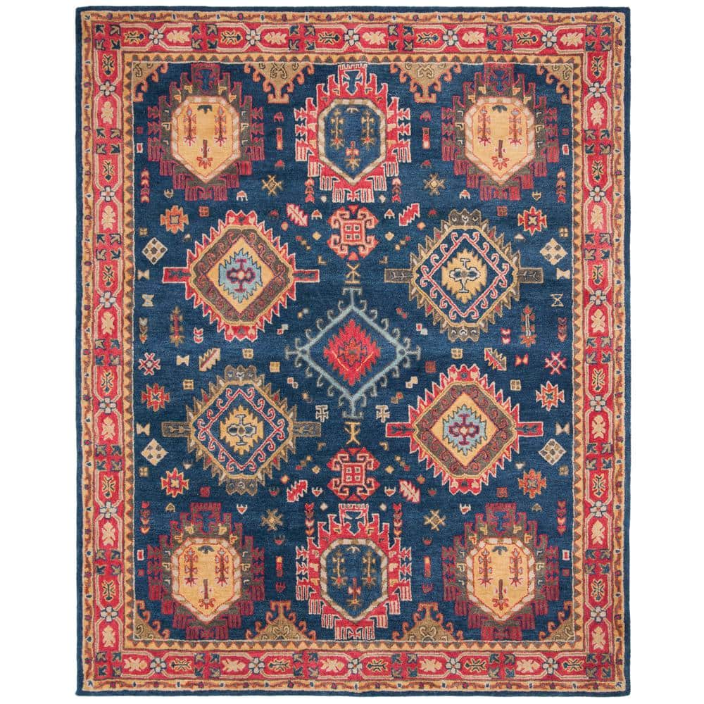 SAFAVIEH Heritage Navy/Red 8 ft. x 10 ft. Border Lodge Area Rug HG426N ...