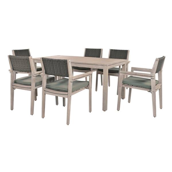 Harper & Bright Designs White Washed 7-Piece Wood Outdoor Dining Set ...