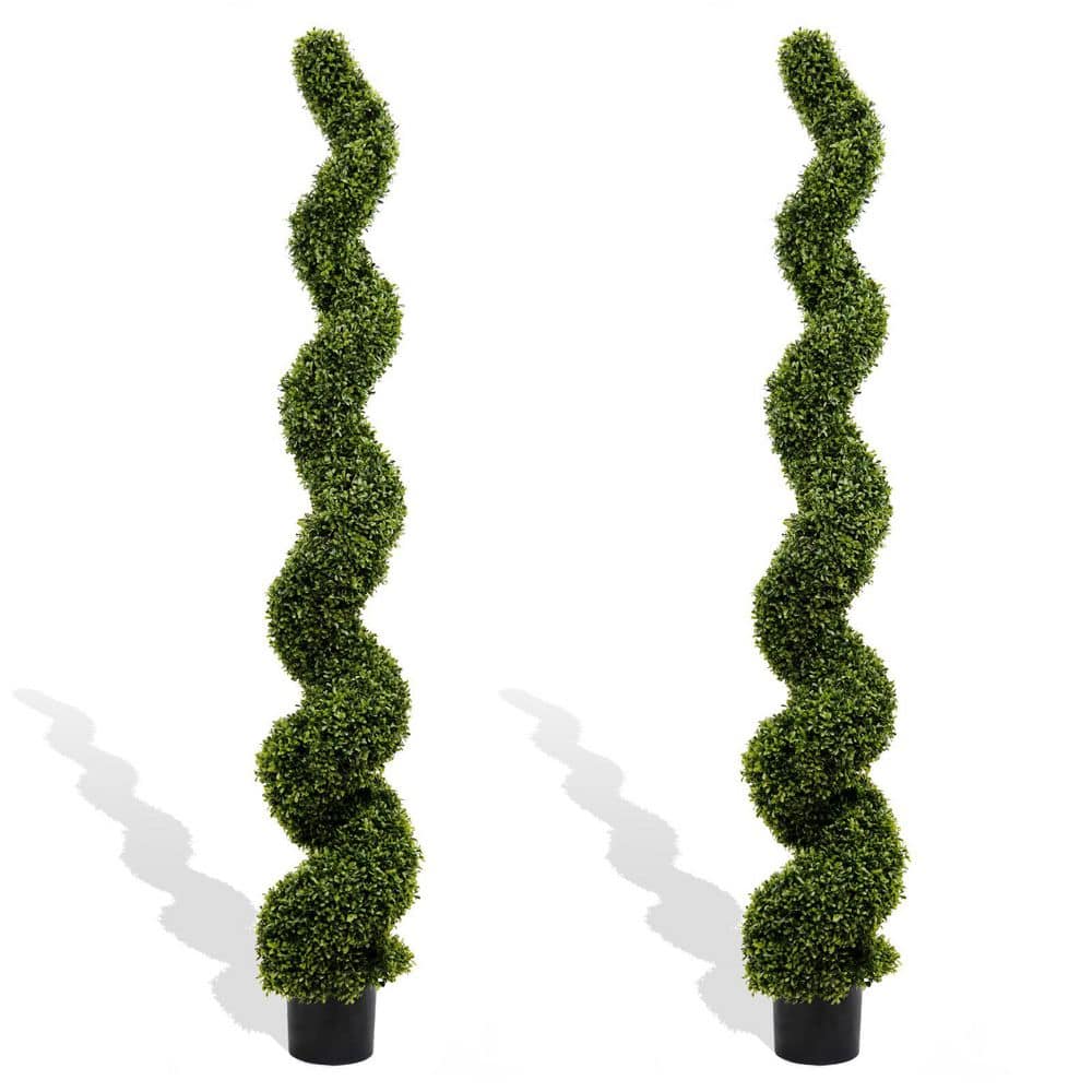 6 ft. Artificial Spiral Topiary Trees Faux Boxwood Plants Large Twisted ...