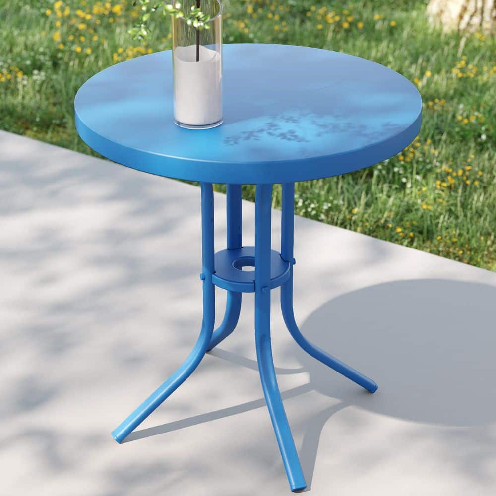 Sonkuki Patio Navy Blue Round Metal Frame Outdoor Side Table Modern ...