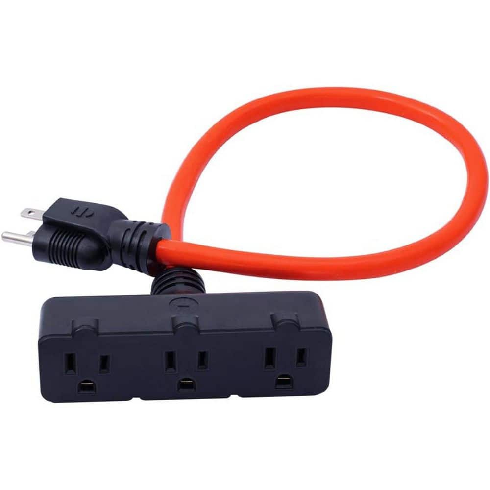 Lukyamzn 2 ft. 12 / 3 Heavy Duty Indoor 3-Outlet Extension Cord with Water-Resistant Molded Plug ...