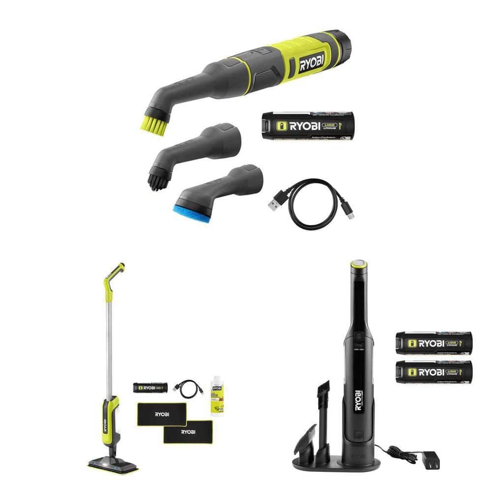 RYOBI USB Lithium Cordless Detail Scrubber with (3) Heads, Spray Mop ...