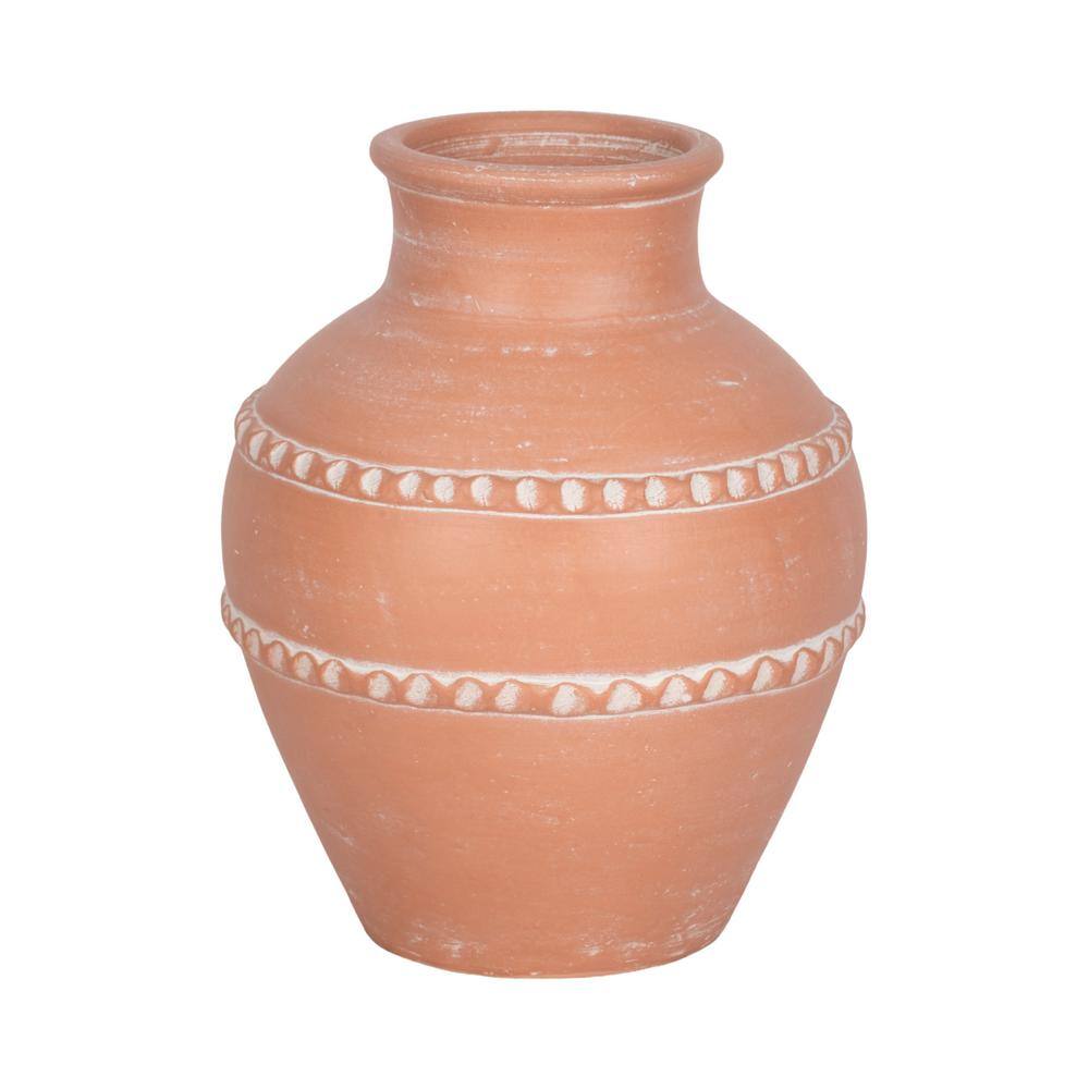 Liv & Skye 12 in. Red Pottery Round Decorative Vase 20752-01 - The Home ...