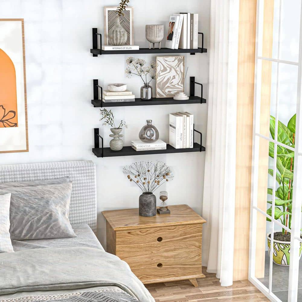 23 in. W x 6 in. D Black Floating Shelves Decorative Wall Shelf Set of ...