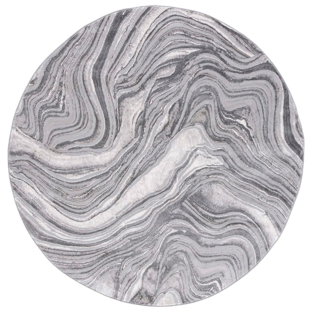 SAFAVIEH Meadow 7 ft. x 7 ft. Gray Marble Swirl Round Area Rug MDW564F ...