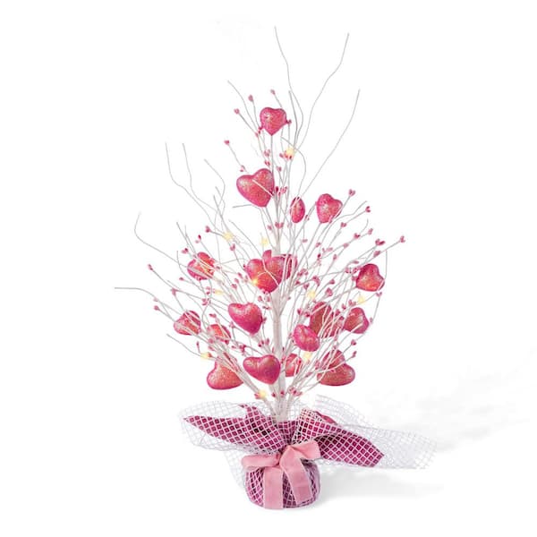 Glitzhome 21 in. H Lighted Valentine's Pink Heart Table Tree 2036800002 ...