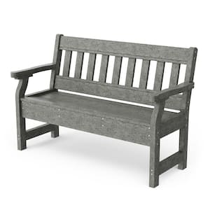 Mximu Gray 47 in. 2-Person Plastic Outdoor Garden Bench with Dual Cup ...