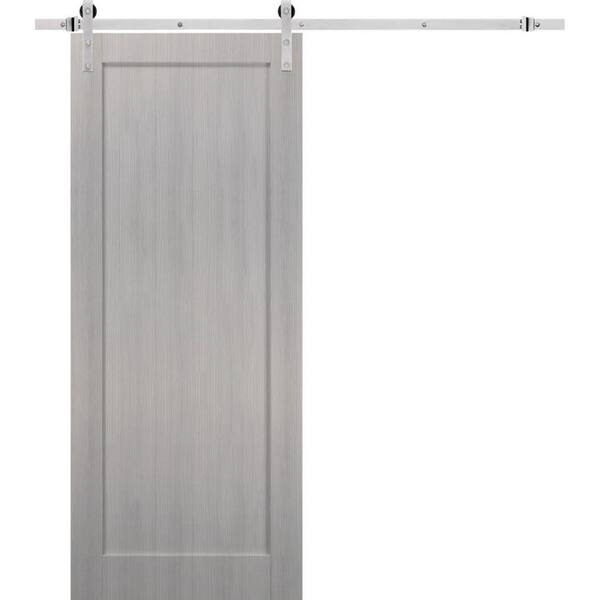 Sartodoors 32 in. x 84 in. 1 Panel Gray Ash Wood Sliding Barn Door with ...