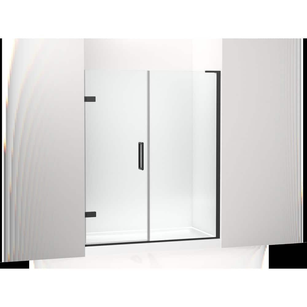 KOHLER Composed 58-59 in. W x 72 in. H Pivot Frameless Shower Door in Matte Black with 3/8 in ...