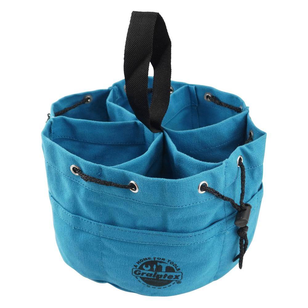 Graintex 10 in. 6-Pocket Blue Canvas Grab Tool Bag with Drawstring ...