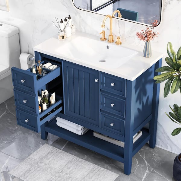 Aoibox 36 Bathroom Vanity with Sink Combo One Cabinet and Three Drawers Solid Wood and MDF Board in Blue SNSA11IN156 The Home Depot