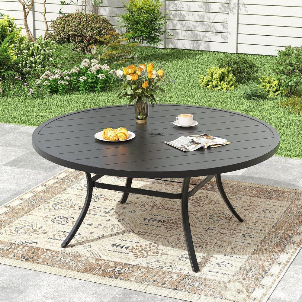 DIFY Black 53 in. Round Outdoor Patio Table, All-Weather Metal Dining ...