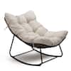 1-Piece Metal Rattan Rope Club Outdoor Rocking Chair with Upholstery ...