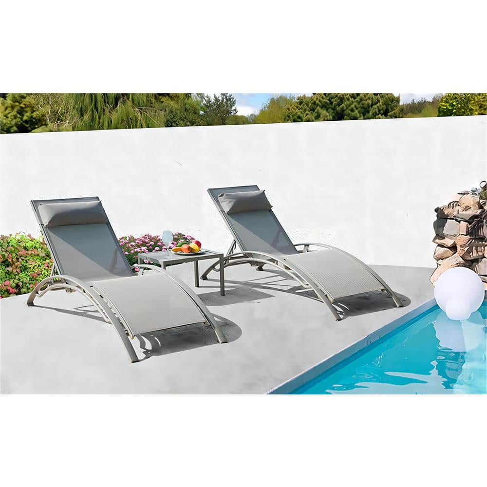 Otryad 3 Pieces Gray Metal Outdoor Chaise Lounge, Adjustable Aluminum ...