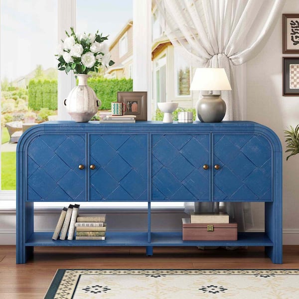 Polibi 59.8 in. Navy Blue Rectangle Wood Console Table Entryway Table ...