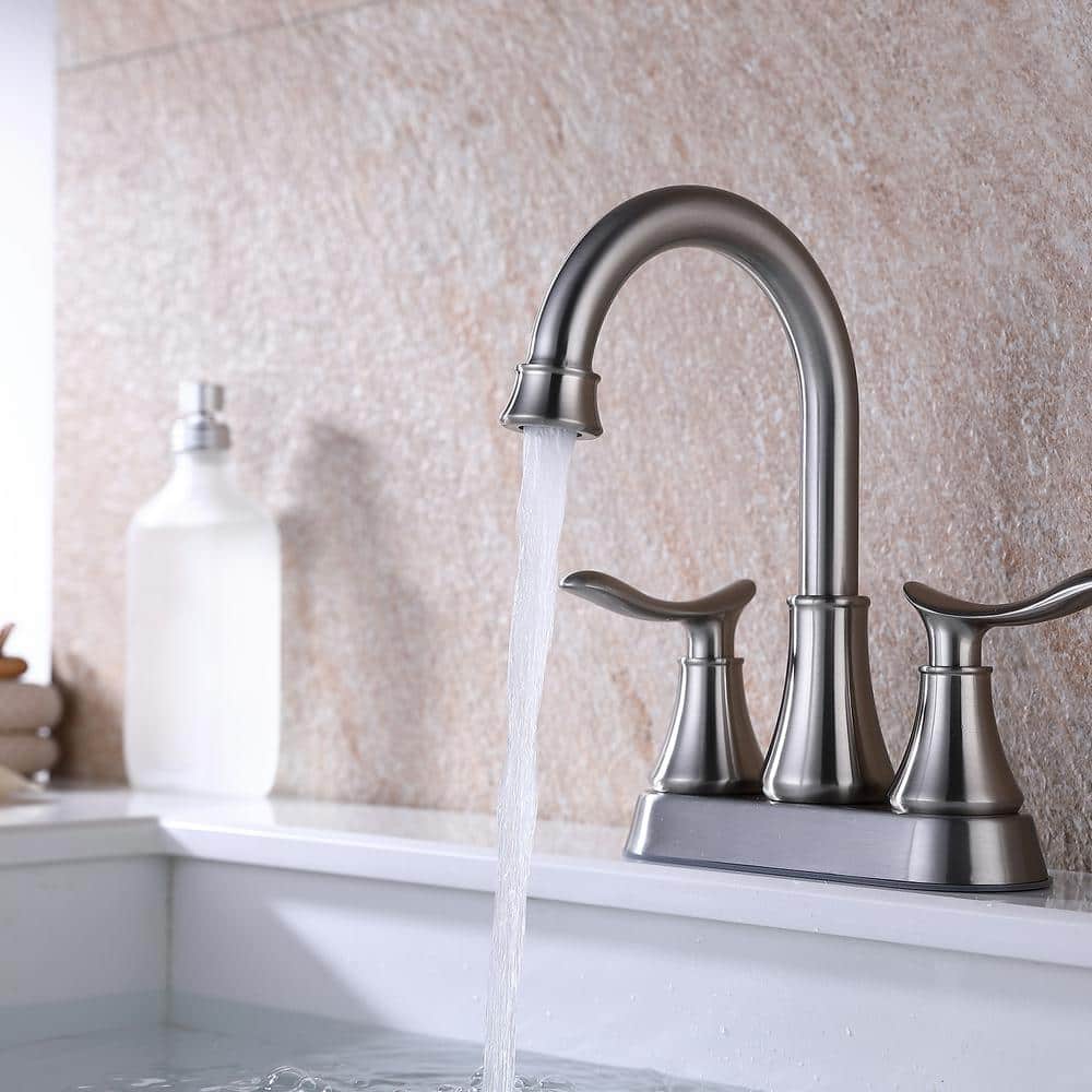 Staykiwi 4 in. Centerset Double Handle Mid Arc Bathroom Faucet with ...