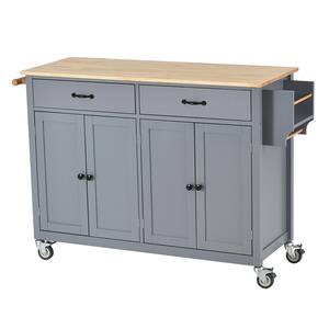 Harper & Bright Designs Gray Blue Kitchen Cart with Solid Rubber Wood ...