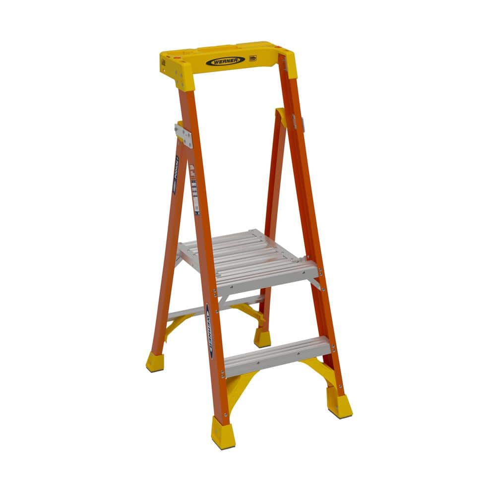 Werner 2 ft. Fiberglass Podium Plus Platform Step Ladder (8 ft. Reach Height) with 300 lbs. Load ...