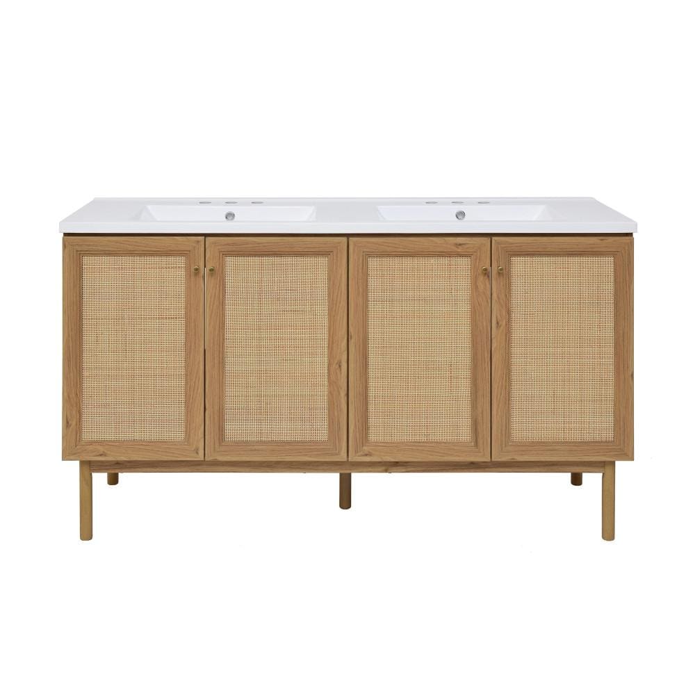 Swiss Madison Classed 60 in. Brown Oak, Double Basin Bathroom Vanity ...