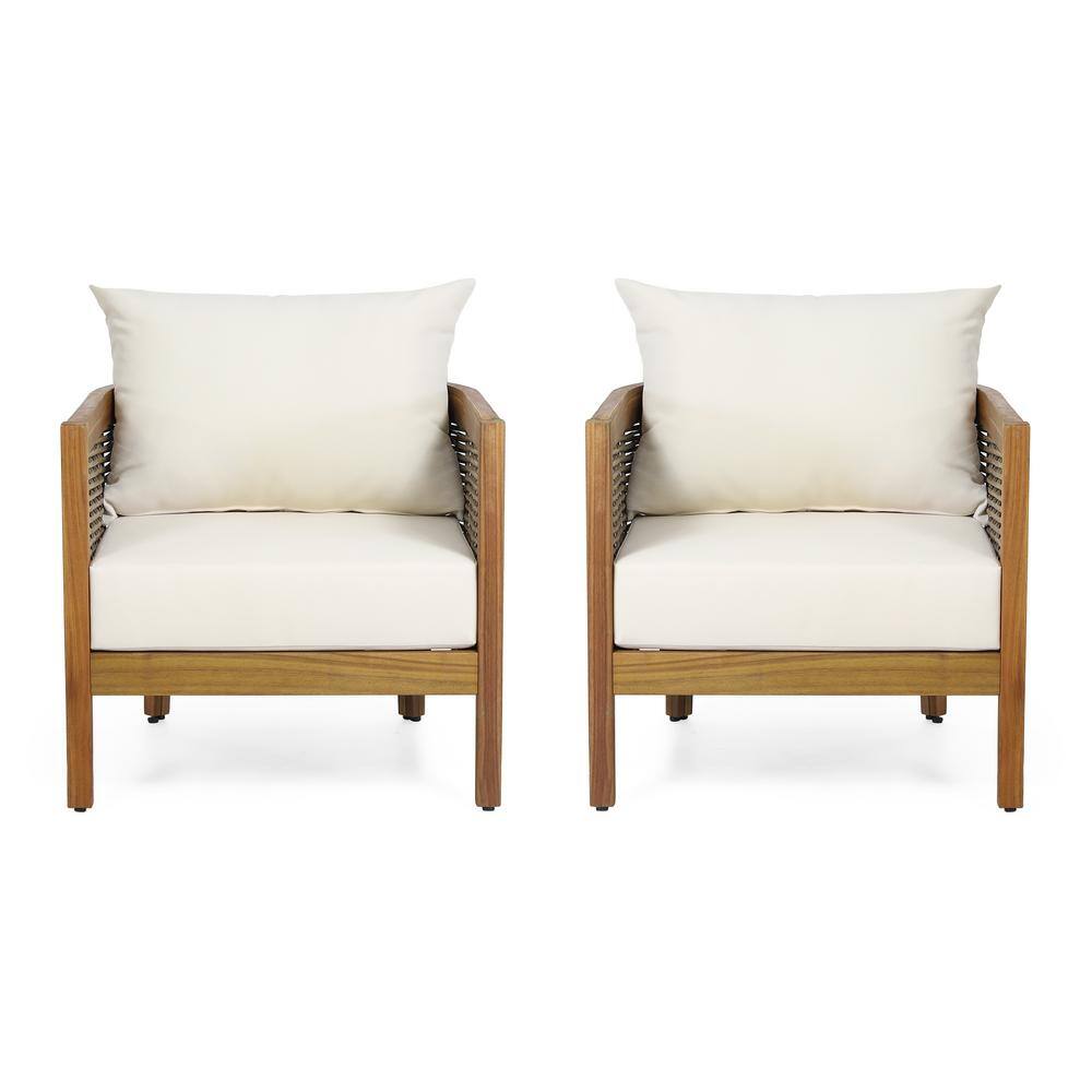 Noble House Burchett Teak Brown Removable Cushions Wood Outdoor Patio ...