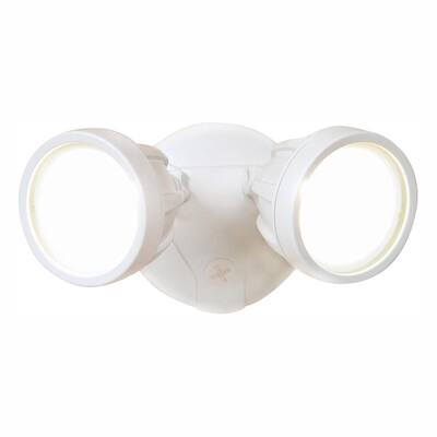 Halo 180-Degree White Motion Activated Outdoor Integrated LED Twin Head Flood Light with ...