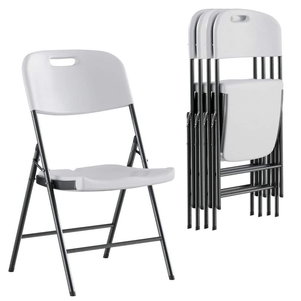 VECELO Heavy Duty Folding Chairs 4-Pack, White Portable Event Seating ...