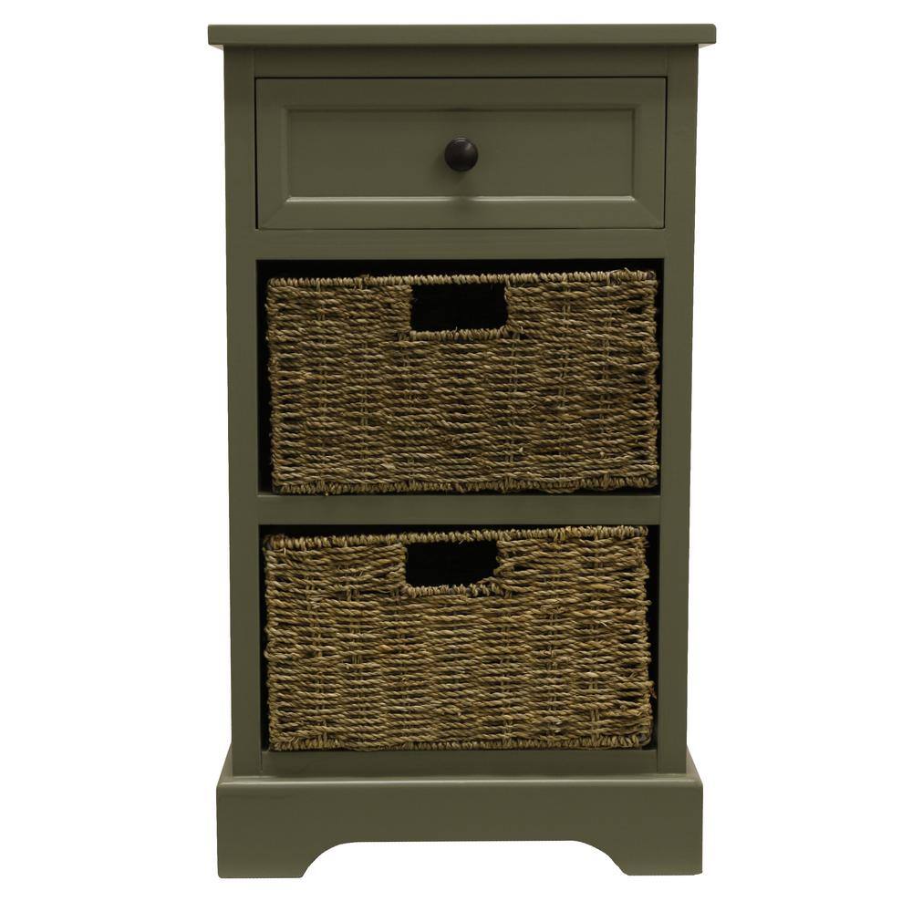 Decor Therapy Montgomery Olive Branch Green 3-Basket Storage End Table ...