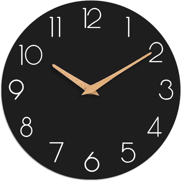 Black Wall Clock Silent Non-Ticking Battery Operated Wall Clocks (8 ...