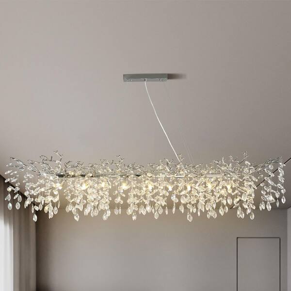 Gleam Flare Modern Chandelier 70.8 in. 20-Lights Silver Luxury Crystal ...