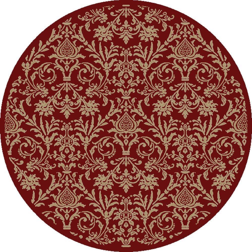 Concord Global Trading Jewel Damask Red 5 ft. Round Area Rug 49400 ...