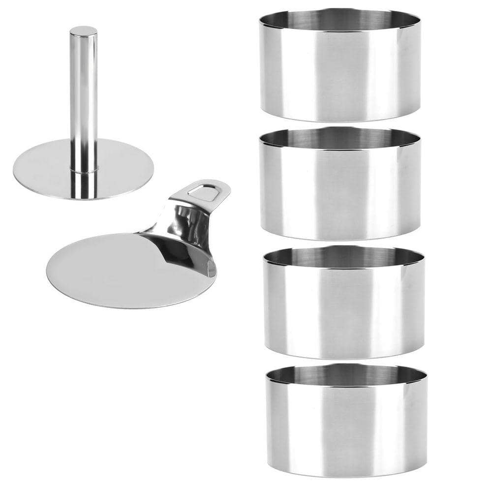 Lynzavix 4 in. Round Stainless Steel Cake Ring Molds with Pusher and ...