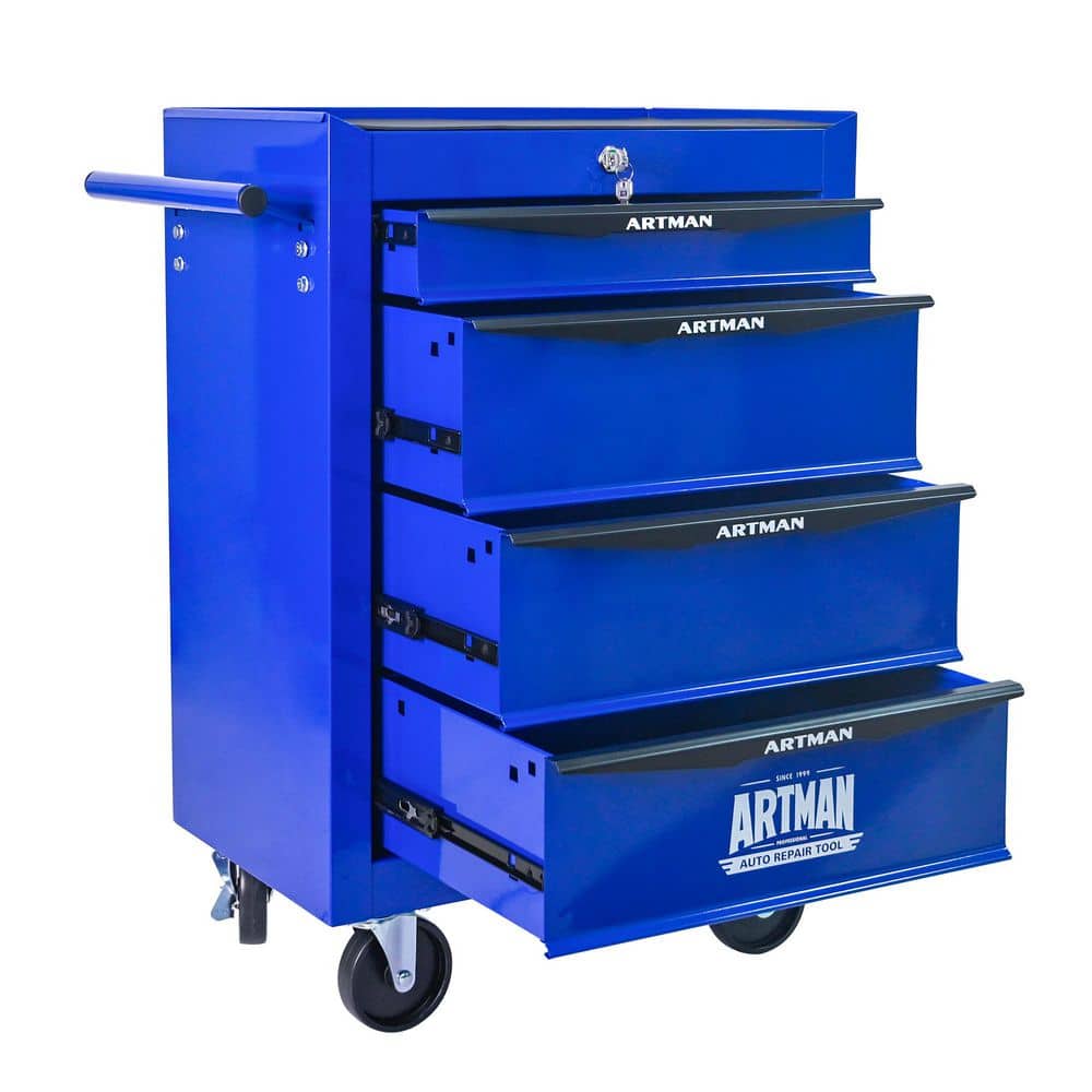 Damodpoy 13 in. W 4-Drawer Rolling Metal Blue and Black Tool Cabinets ...