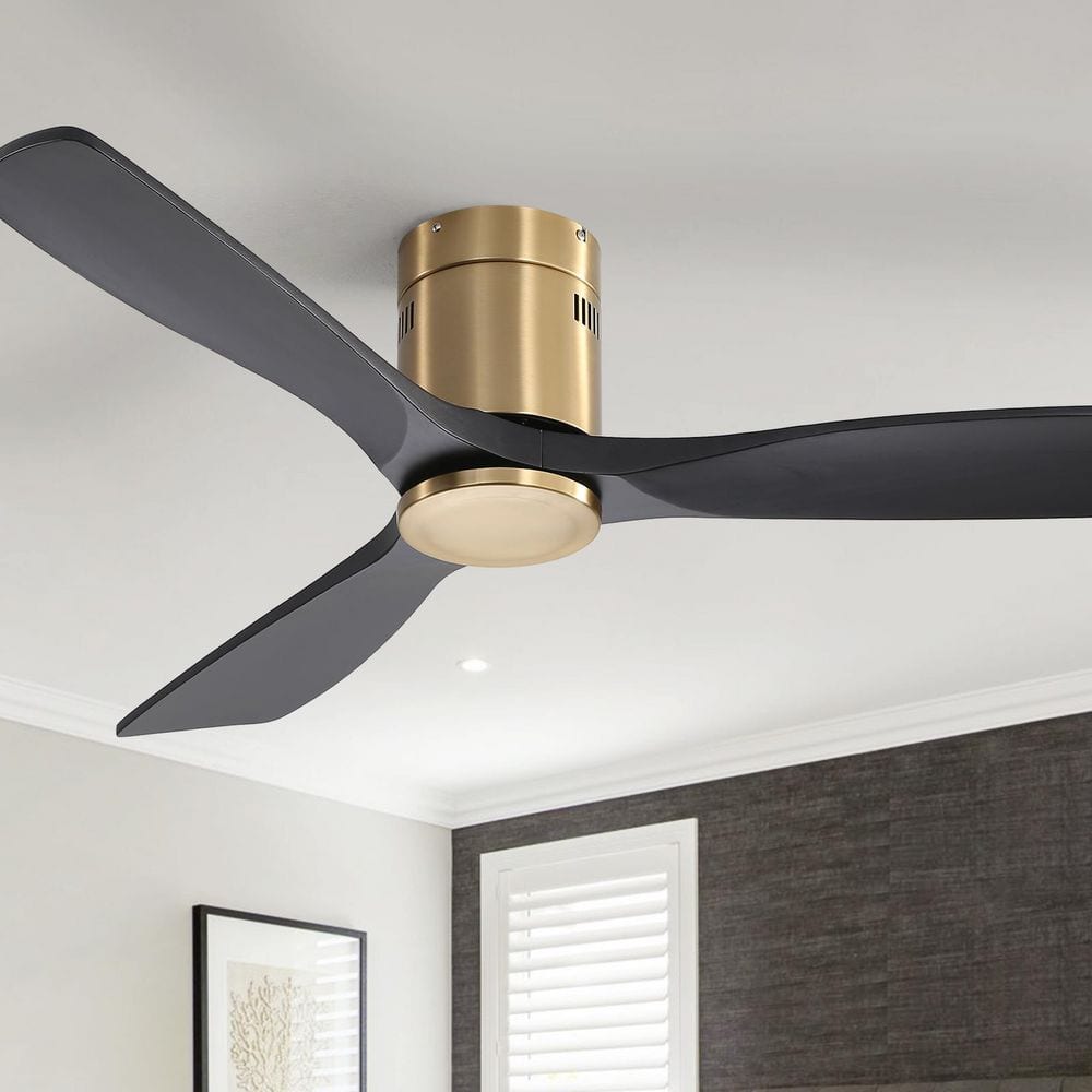 Sofucor 52 in. Indoor/Outdoor Wood Flush Mount Gold Ceiling Fan without ...