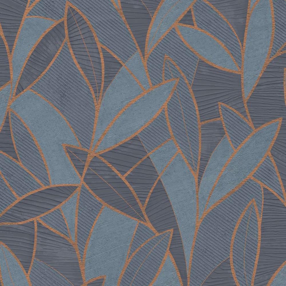 Veer Decor Carved Leaf Dark Blue Wallpaper Sample 8249-AC3-S - The Home ...