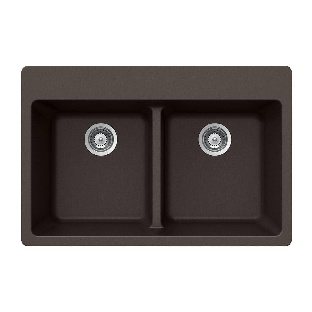 HOUZER Houzer Quartztone 33 in. Mocha Granite Composite Topmount 50/50 ...