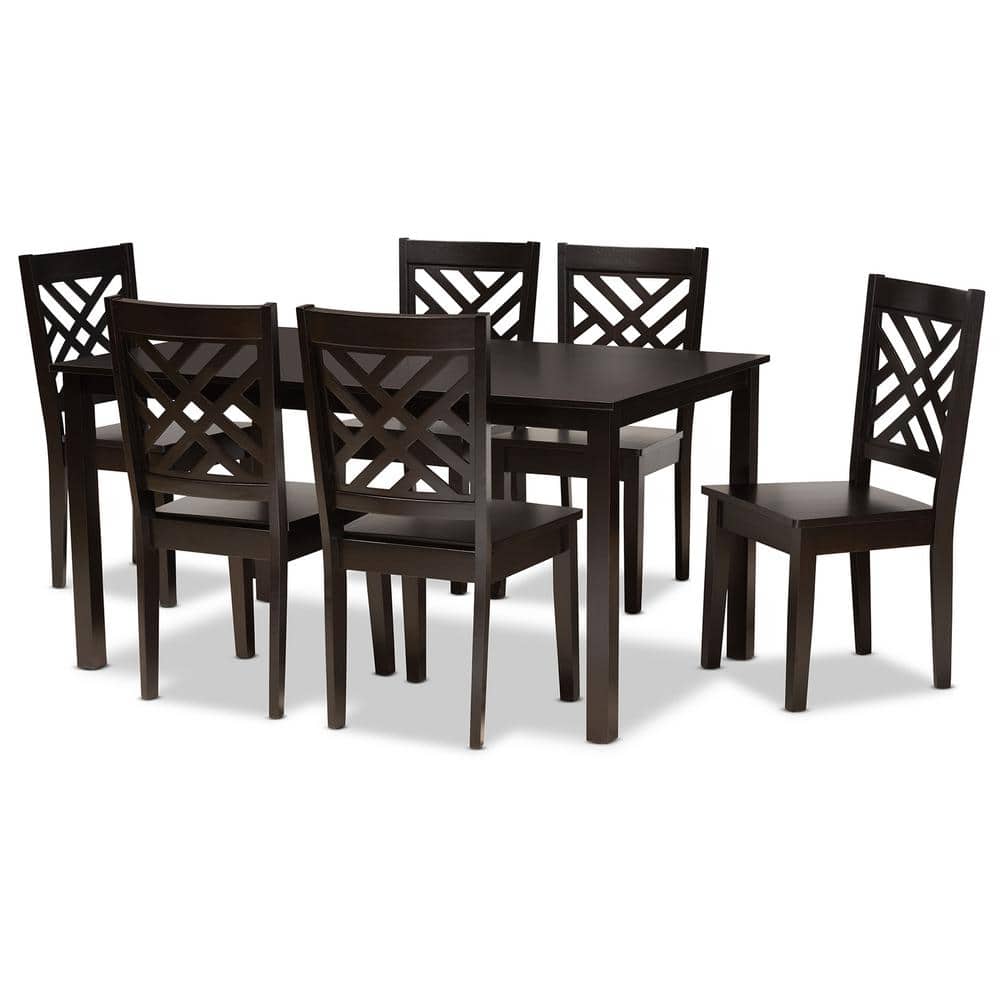 Baxton Studio Ani 7-Piece Dark Brown Dining Set 1831143010519HD - The ...