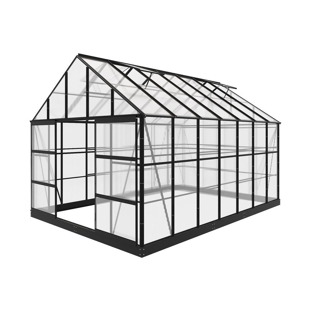 INMITOM 10 ft. x 14 ft. Black Aluminum Greenhouse Kit with Clear Panels ...