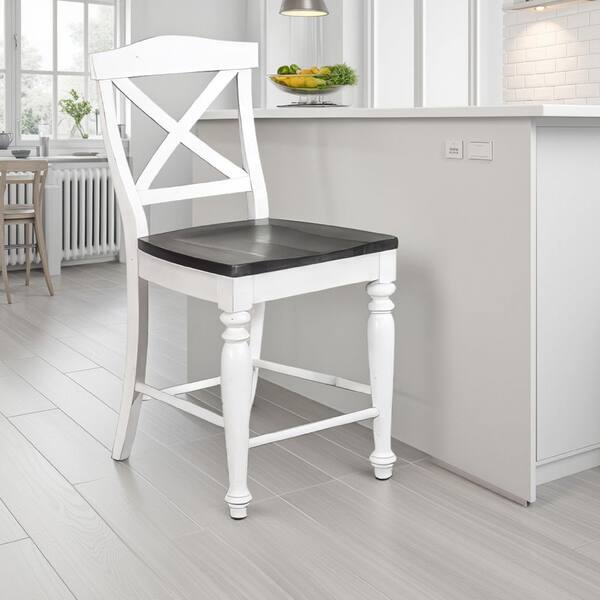 Benjara Orso White and Brown Wood Frame Counter Stool (Set of 2 ...