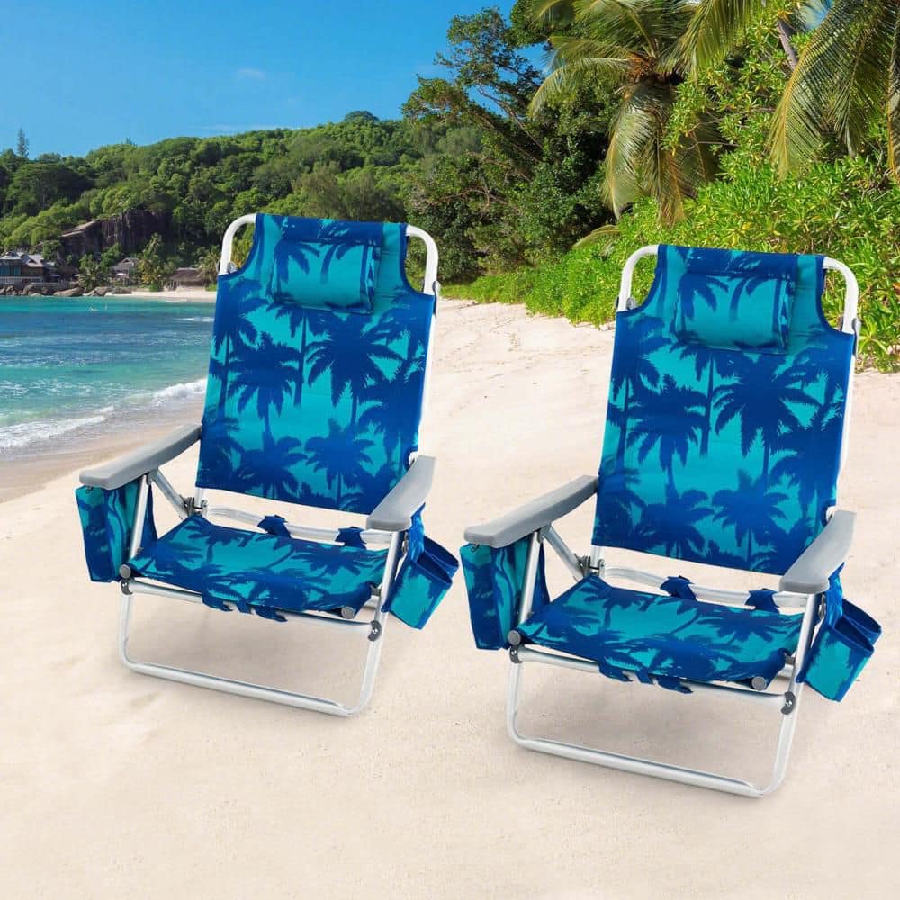 Costway Blue Aluminum Backpack Folding 5-Position Beach Chair with ...