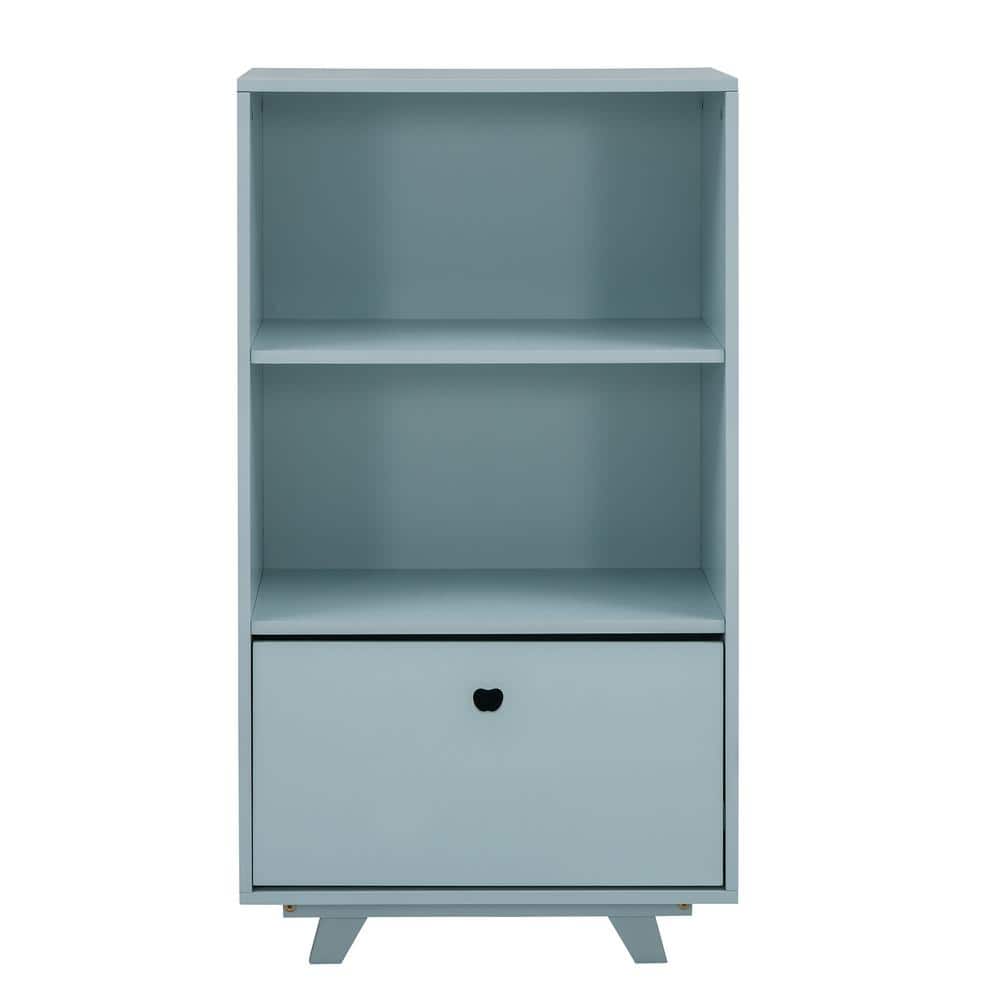 Modern 23.6 in. Wide Blue Wood Storage Bookcase with Drawer and 2-Open ...