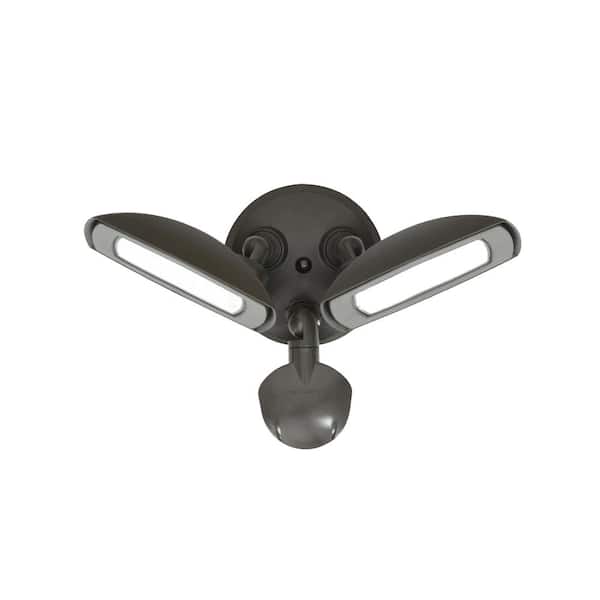 30-Watt Bronze Outdoor Integrated LED Twin Head Motion-Activated Flood Light, 3000 Lumens for ...