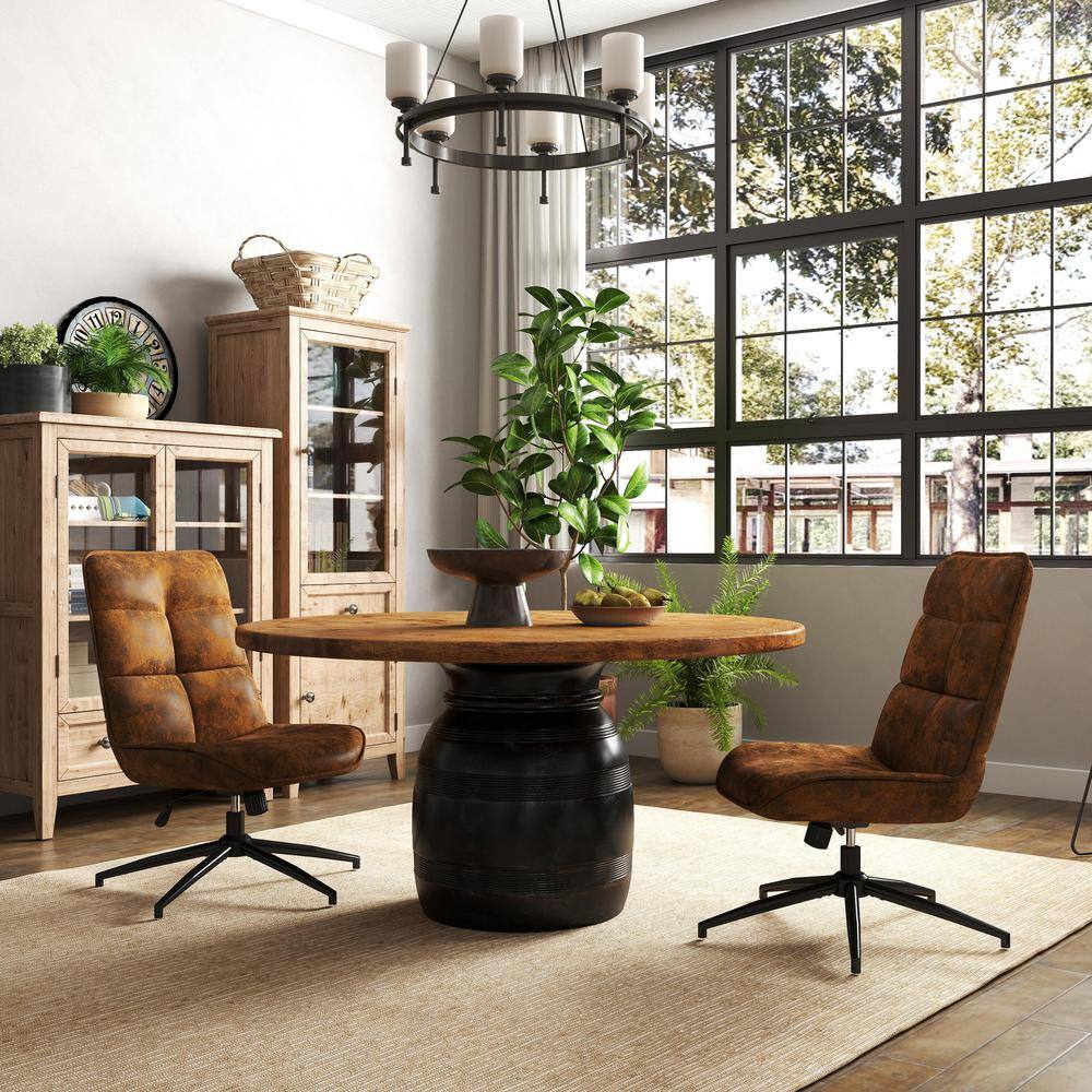 Homy Casa COT Adjustable Height Swivel Suede Dining Chair-Brown Faux ...