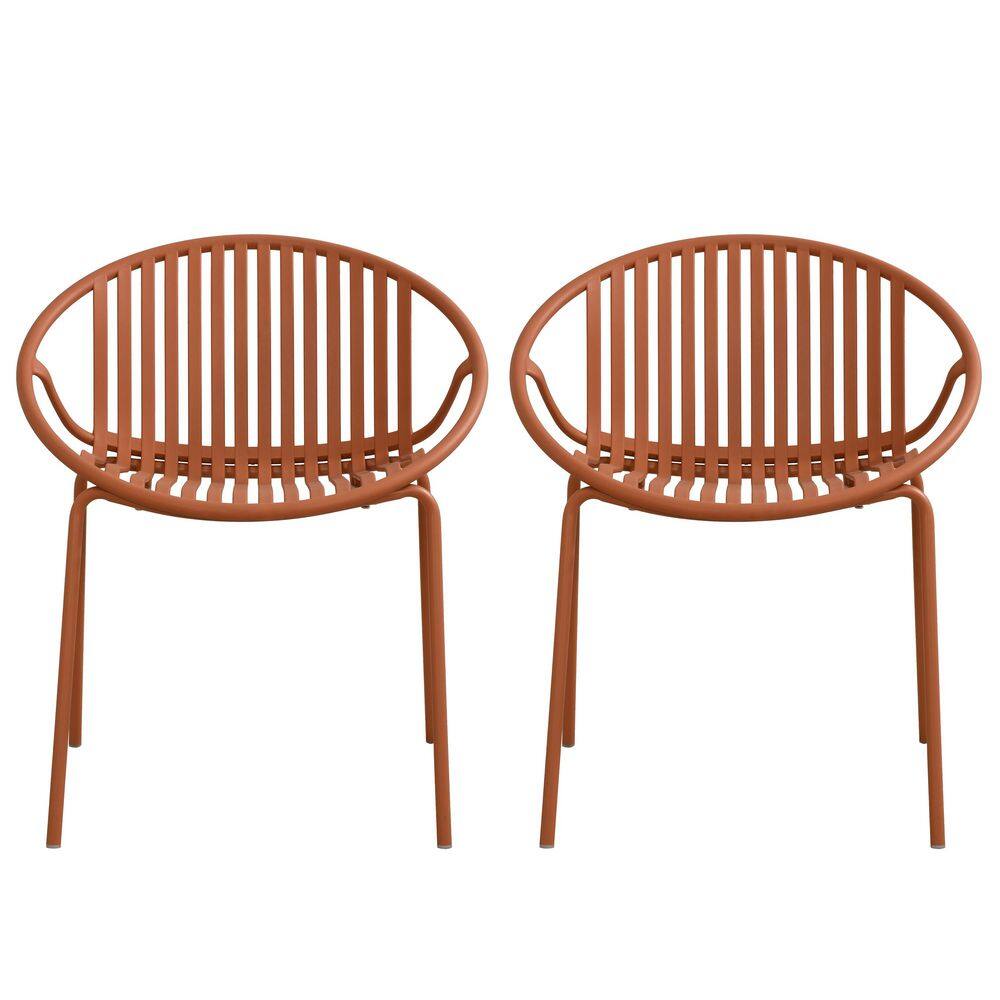 2-Piece Stackable Orange Metal and Polypropylene Patio Dining Chairs ...