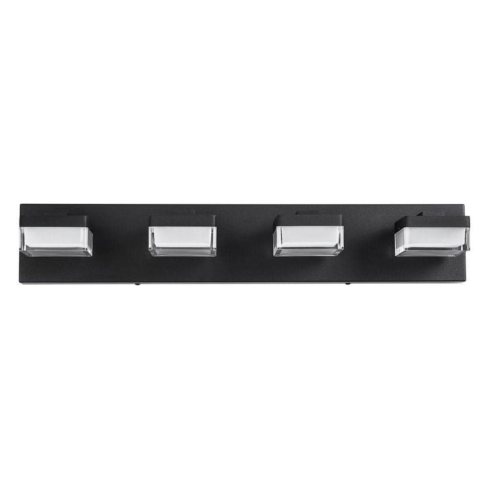 HKMGT 25 in. 4-Light Black Modern Dimmable LED Vanity Light with ...