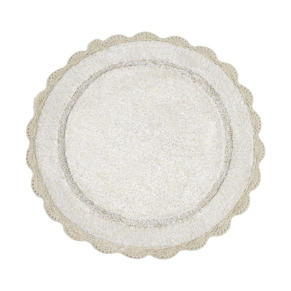 Laura Ashley Eloise Crochet Border 26in. Beige Solid Cotton Round Bath ...