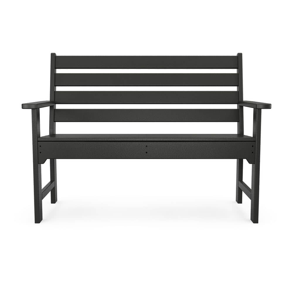 POLYWOOD Grant Park 48 in. 2-Person Black Plastic Outdoor Bench ...