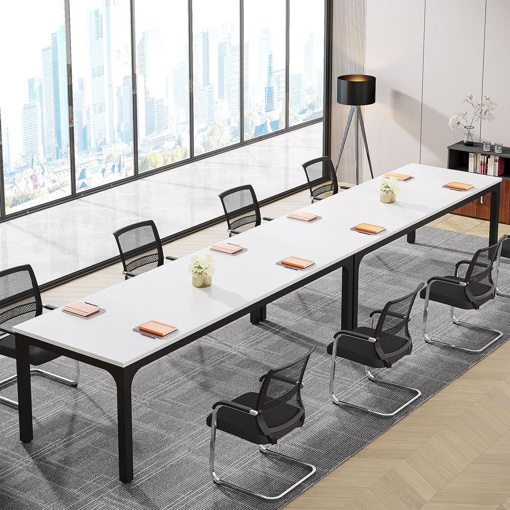 BYBLIGHT Moronia 78. 7in. 1 Piece Rectangle White Wood Conference Table ...