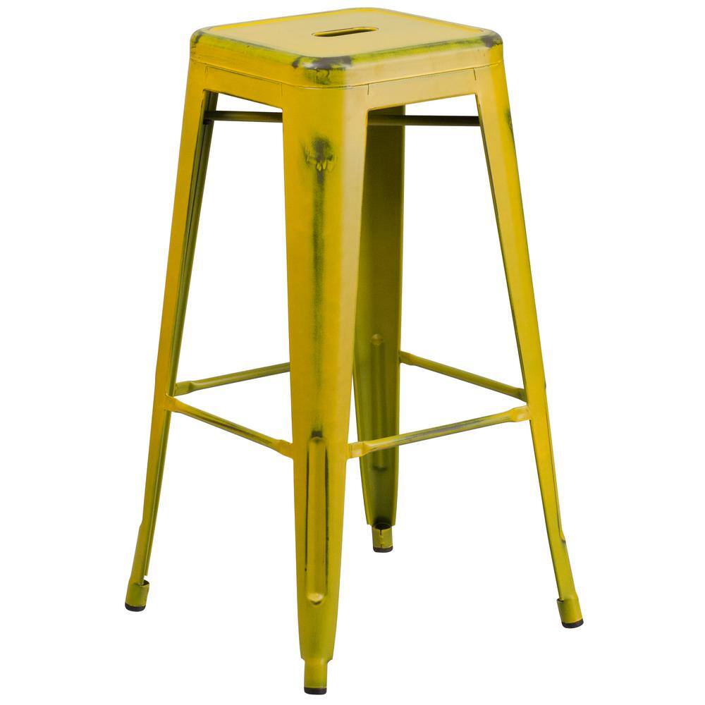 Flash Furniture 30 in. Distressed Yellow Bar Stool ETBT350330YL - The ...
