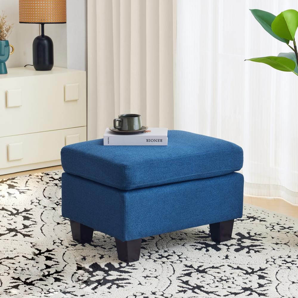 Noble House Rosella Navy Blue Fabric Ottoman 111304 The Home Depot